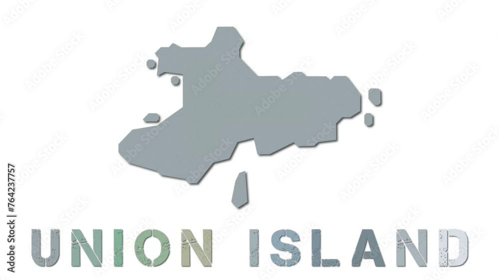 Union Island map with paper regions. Animated island map growing from ...