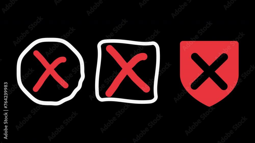 Cross marks sign set, animated 4k motion graphic video. Hand drawn ...