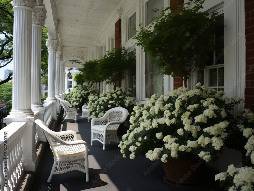 Cozy English-style veranda with flower arrangements and garden ...