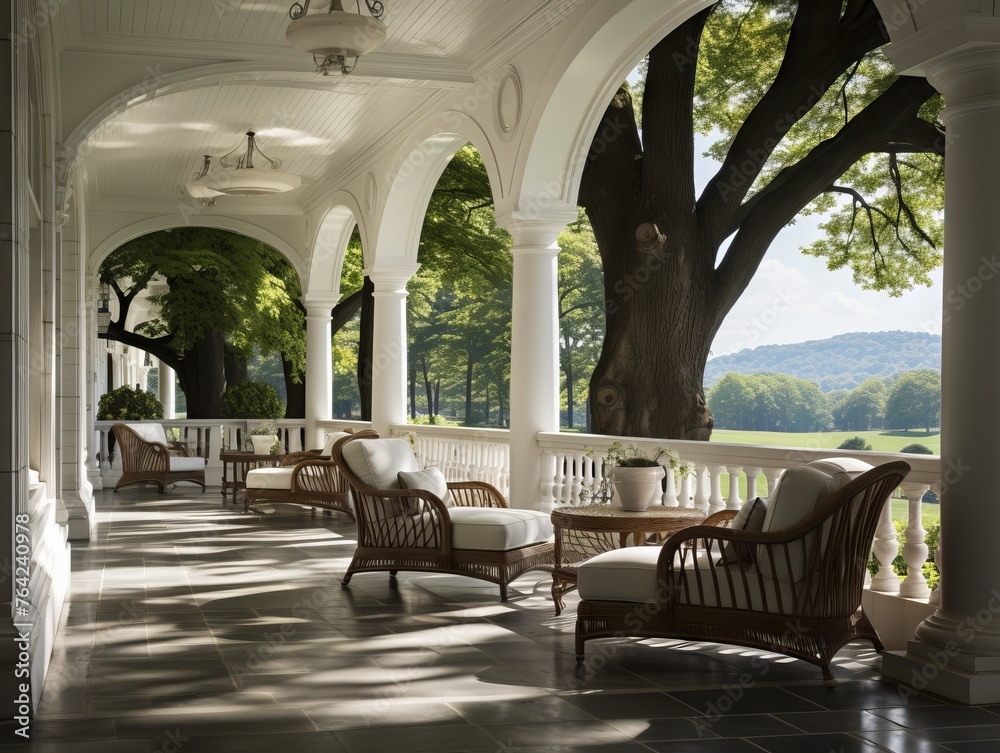 Cozy English-style veranda with flower arrangements and garden ...