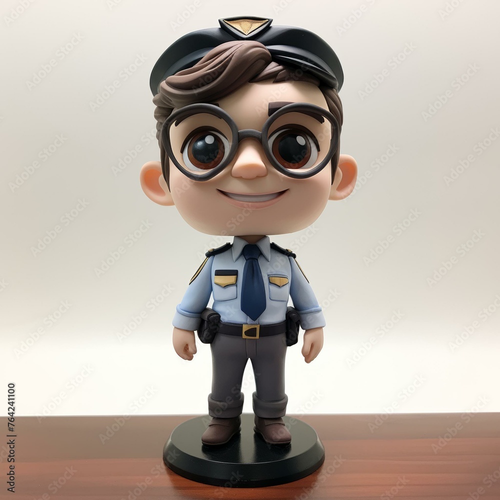 Cute Cartoon Police Officer Figurine Collectible with Big Glasses Stock ...