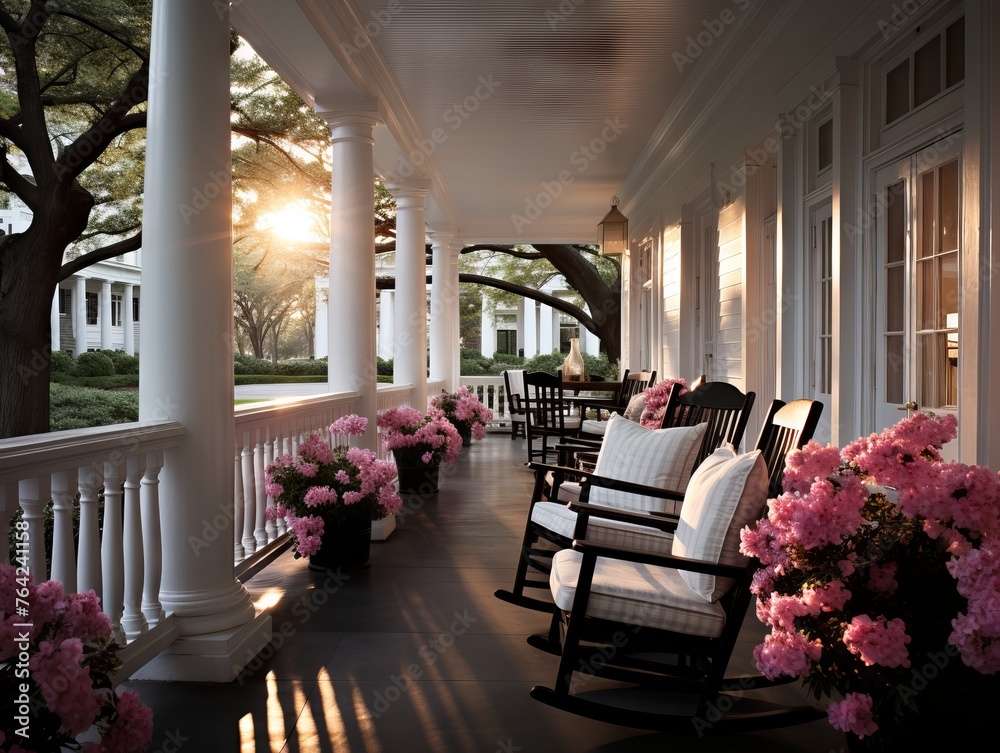 Cozy English-style veranda with flower arrangements and garden ...