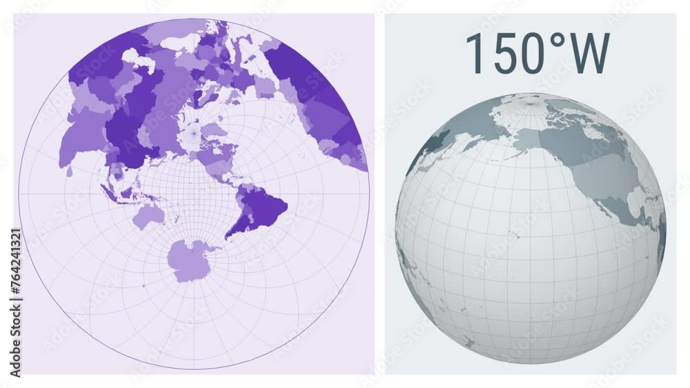 World Map Animation. Stereographic. Colored countries style. Animated ...