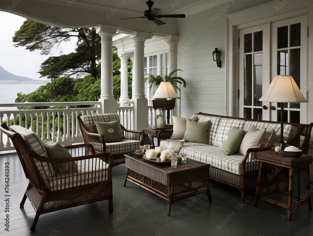 Cozy English-style veranda with flower arrangements and garden ...