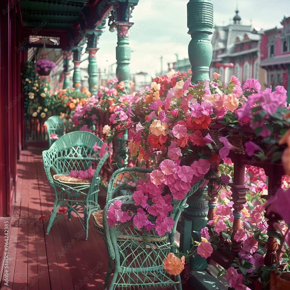 Cozy English-style veranda with flower arrangements and garden ...