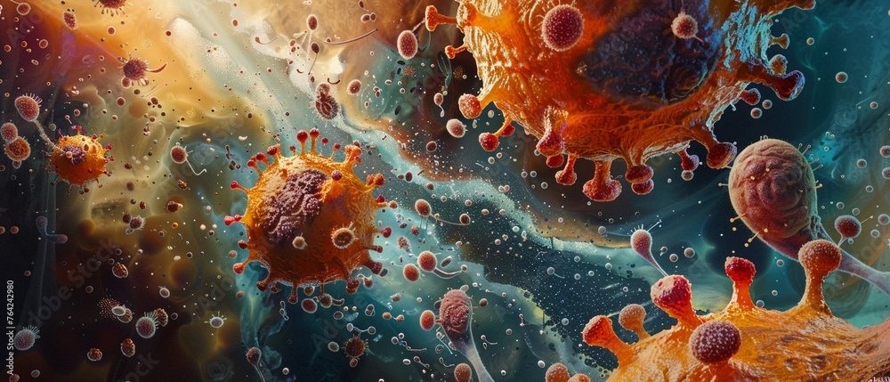 A detailed painting of a human cell, with Vitamin E depicted as tiny ...