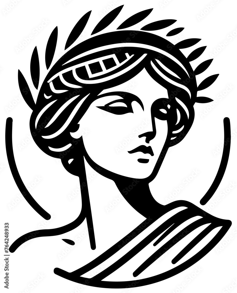 black vector classic female profile with laurel wreath vector ...
