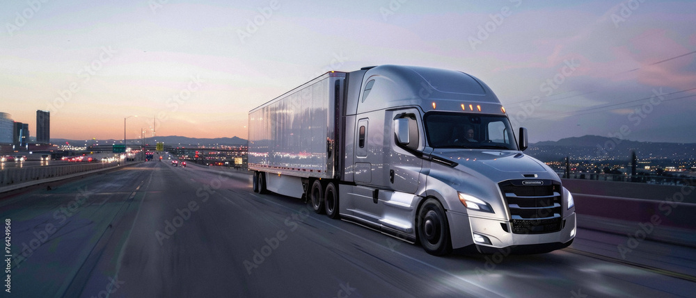 Truck vehicle driving moving on highway road. Business service. Freight ...