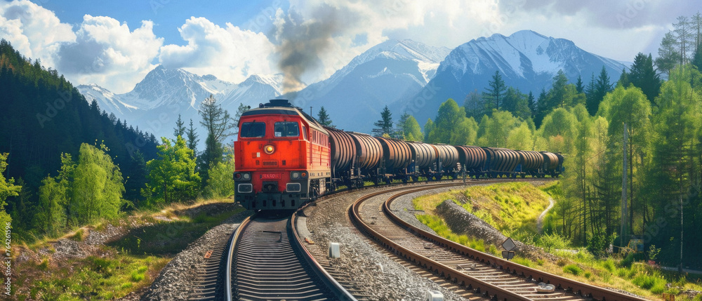 Freight train carrying cargo containers by railway. Cargo containers ...