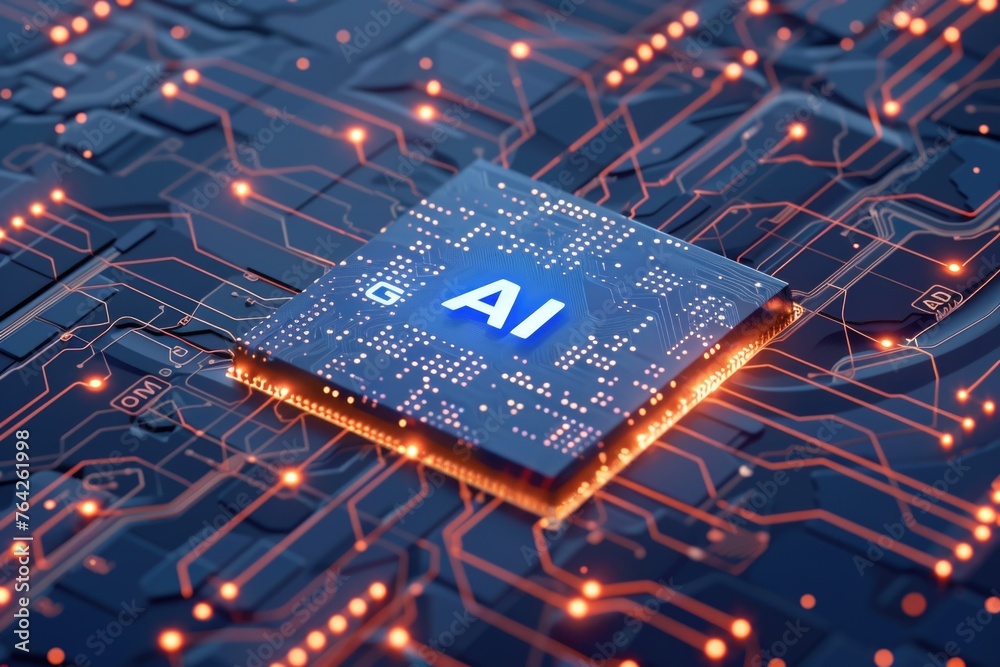 An illustration of a 3D electronic intelligent hardware chip with the ...