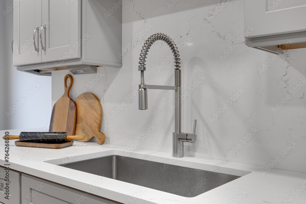 Marble Modern Kitchen Countertop with Deep Gray Sink, Commercial Style ...