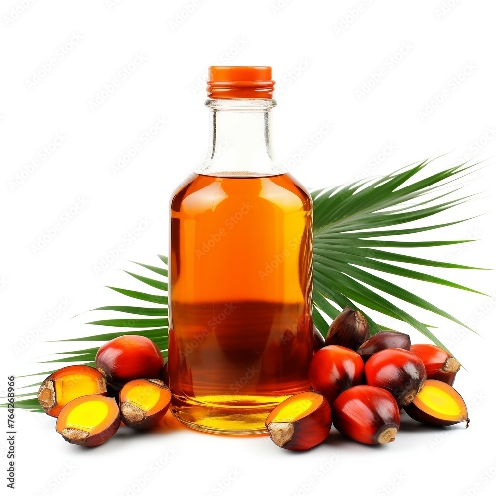 Standard or Extended Palm oil with fresh palm nuts on isolated on white ...