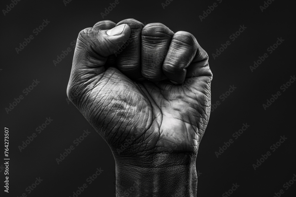 Power and Resistance: A Black and White Image of a Clenched Fist Raised ...