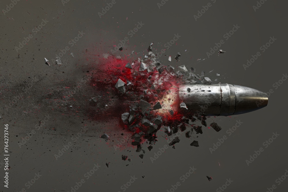 A close-up photo of a bullet that has been struck by another bullet ...