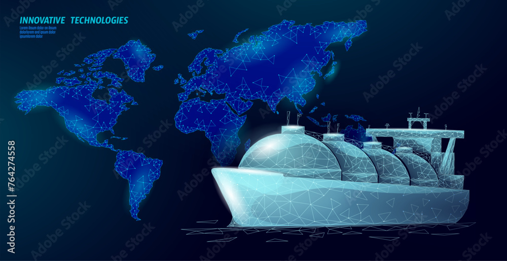 Tanker ship liquified gas transportation symbol. 3D low poly industrial ...