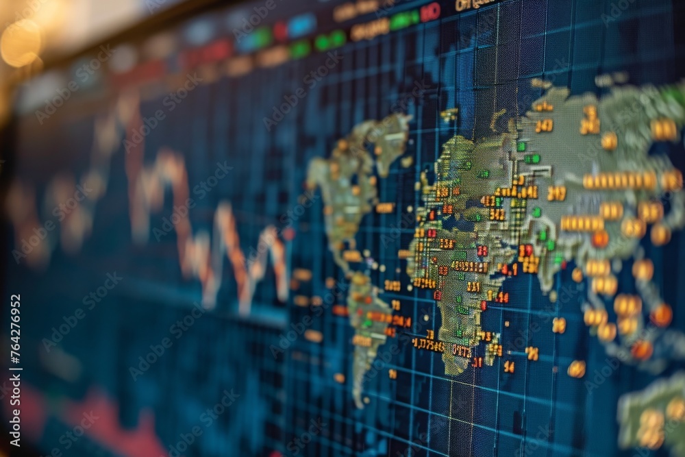 A computer screen displaying a detailed map of the world, showing ...