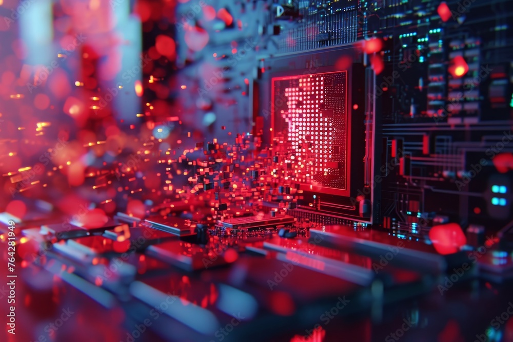 This photo showcases a detailed close-up view of a computer processor ...