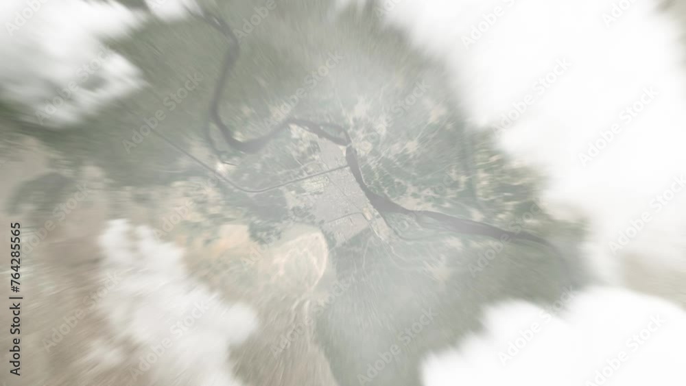 Earth zoom in from space to Asyut, Egypt. Followed by zoom out through ...