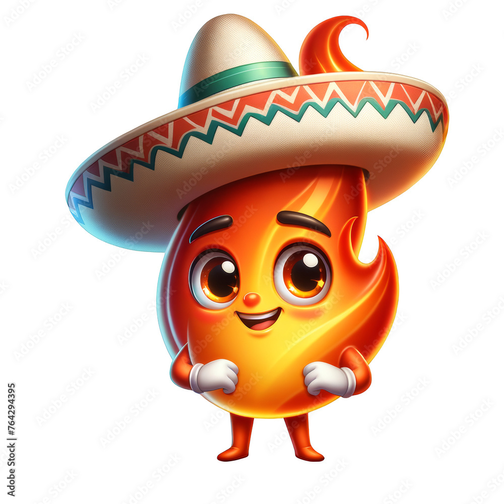 3d Mexican flame mascot wearing a sombrero hat. Concept of Mexico ...