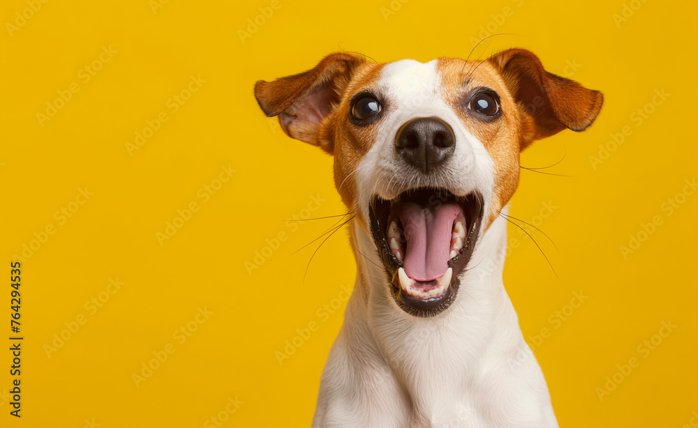 Surprised shocked dog with open mouth and big eyes isolated on flat ...