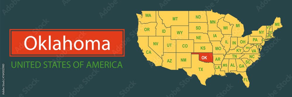 Banner, highlighting the boundaries of the state of Oklahoma on the map ...