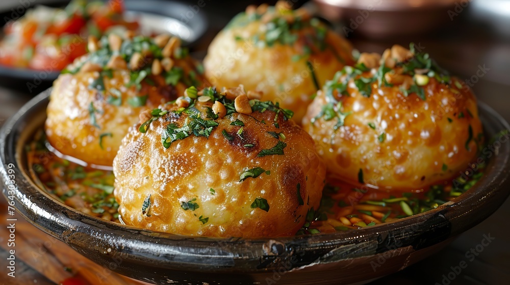 Panipuri, hollow and crunchy balls filled with spicy tamarind water ...