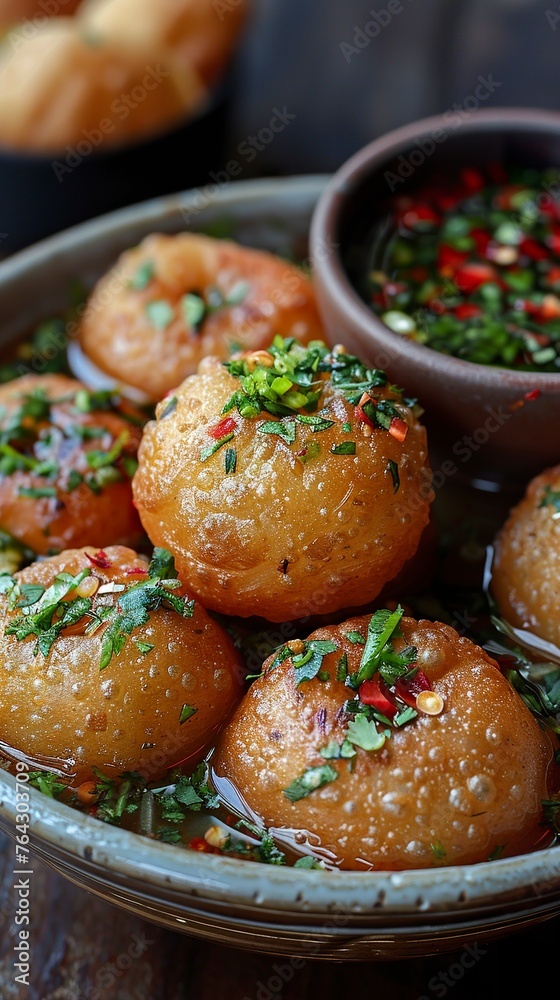 Panipuri, hollow and crunchy balls filled with spicy tamarind water ...