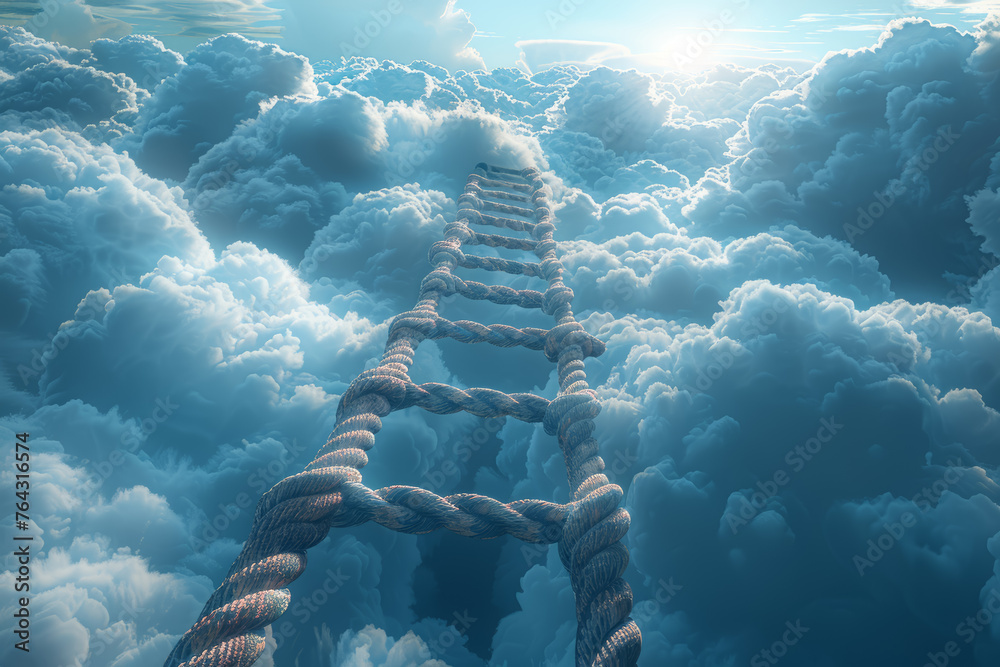 A rope ladder dangling from a cloud, offering a way up. Concept of ...