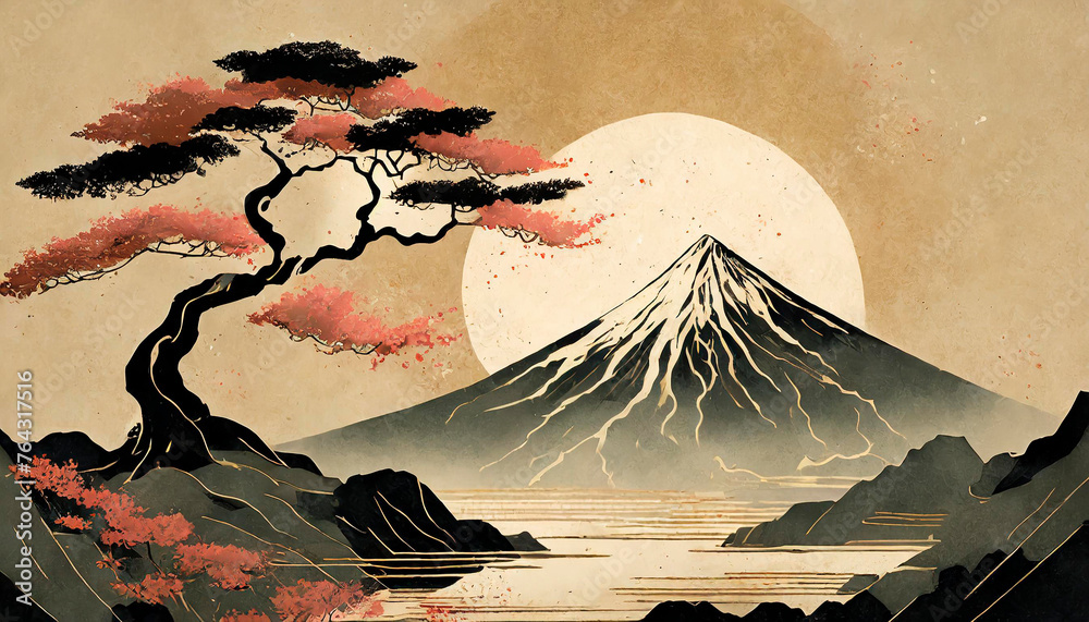 Nature painting in Japanese art style. Everything that exists in nature ...