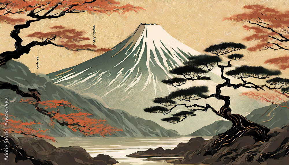 Nature painting in Japanese art style. Everything that exists in nature ...