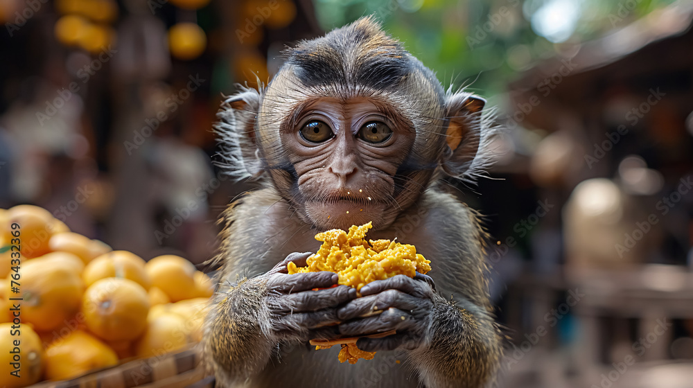 Monkey Buffet Festival. Monkeys are feeding at the table. Stock Photo ...