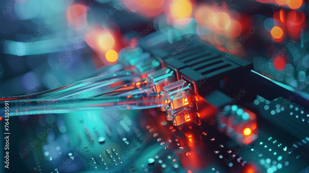 Close-up of network cables with a fiber optical background ...