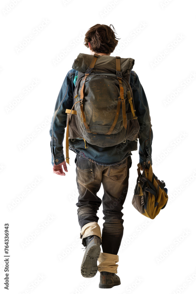 male backpacker walking, back view, png, cutout, template, isolated ...