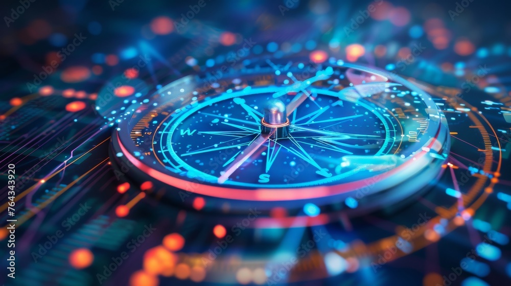 The concept of digital transformation, represented by a compass needle ... The concept of digital transformation, represented by a compass needle ...