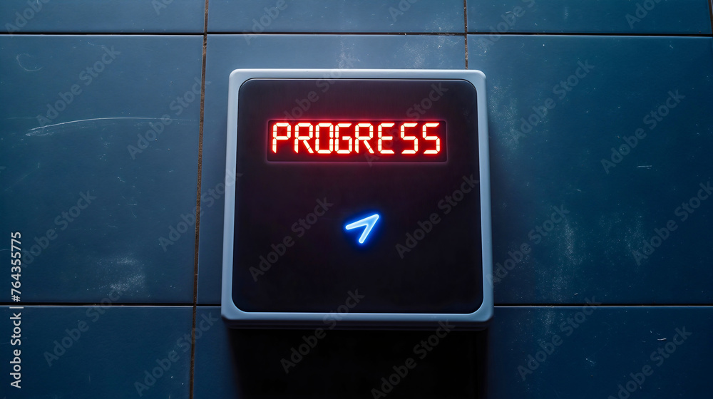 Top view of digital weight scale with text progress. Motivational ...