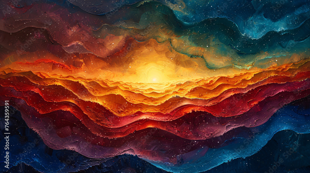 This image features a striking abstract representation of waves in a ...