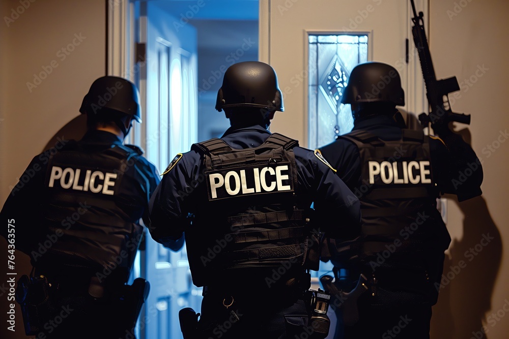Police officers knocking at a front door of a house Stock Photo | Adobe ...