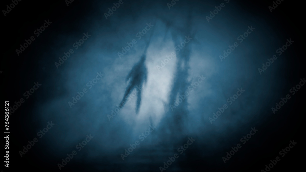 Scary big gallows with dead man hanging from it. Creepy grunge 2D ...