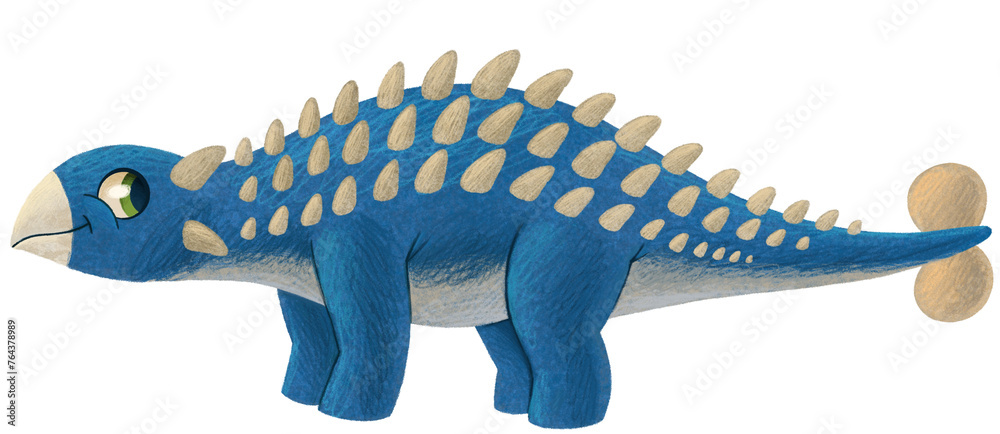 Cute ankylosaurus illustration. Blue dinosaur with body armor, bony ...