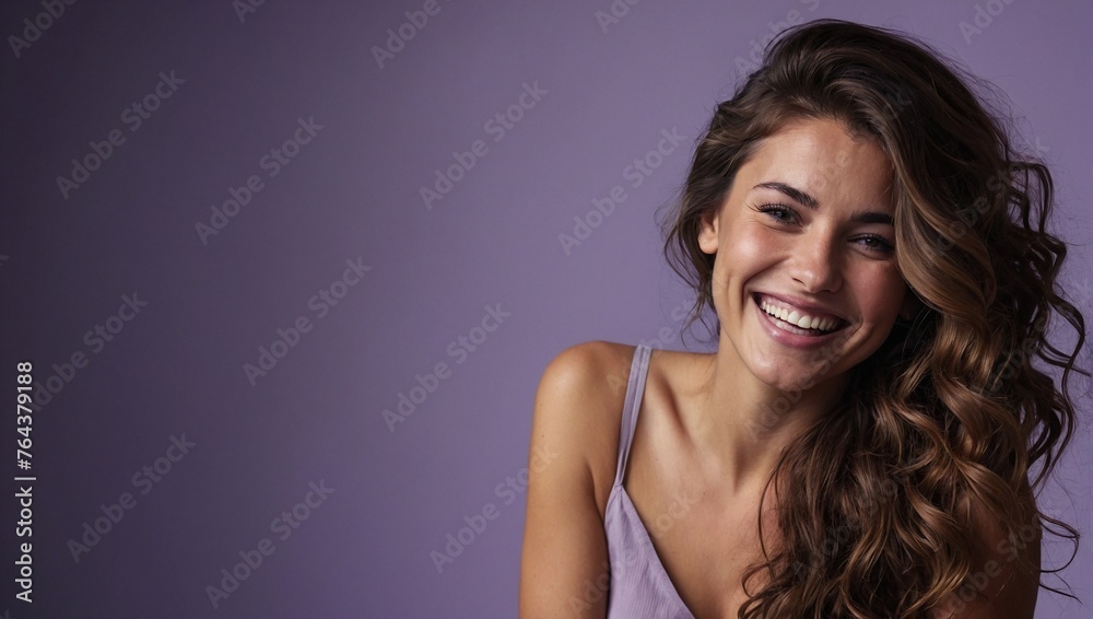 Argentinian woman in her 20s with beautiful wavy hair posing smilingly ...