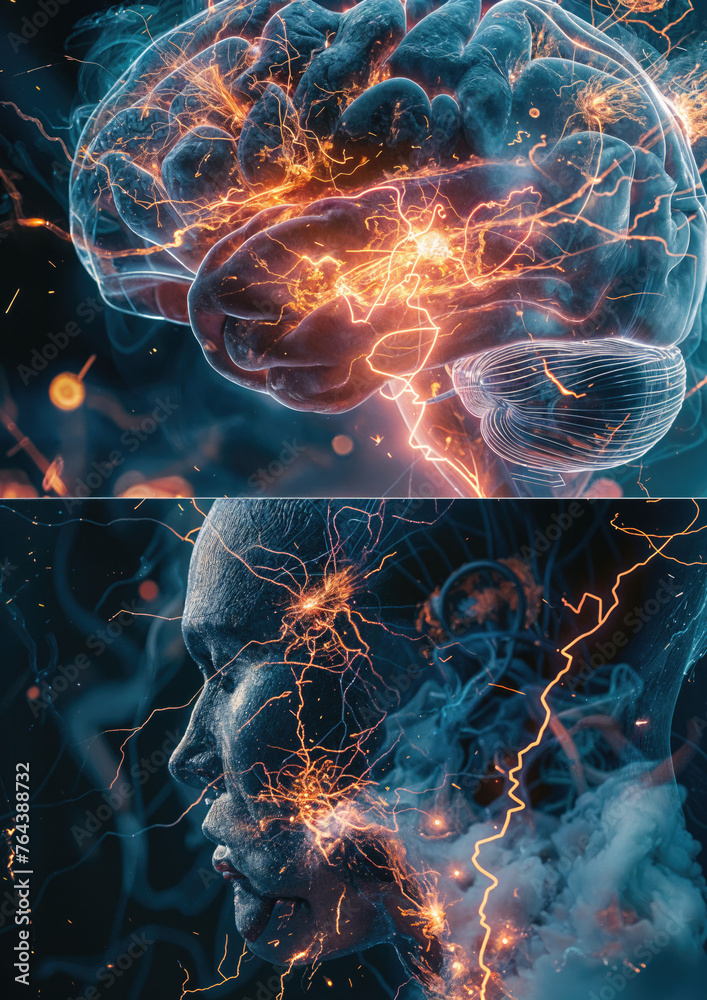 Concept artwork of human mind full of ideas and knowledge. Set of two ...