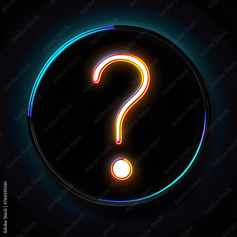 Neon Question Mark Icon: Illuminated Symbol for Inquiries(Generative AI ...