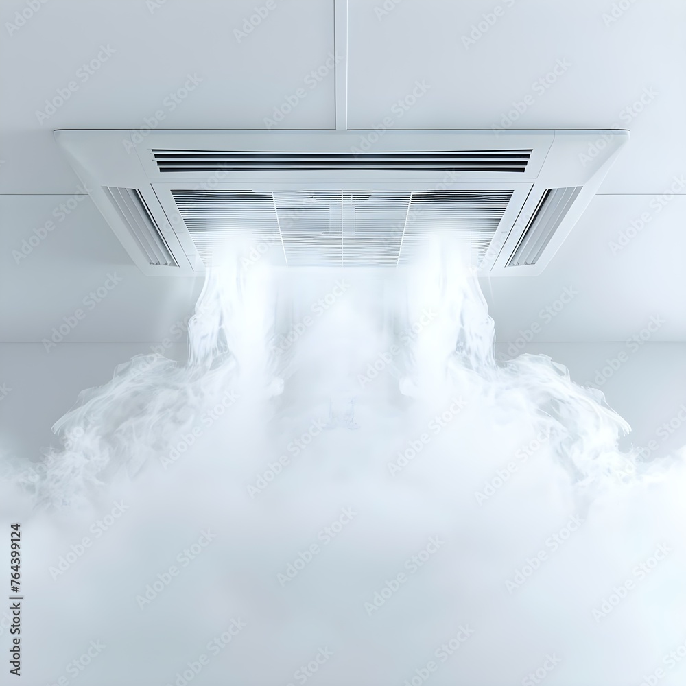 Realistic air conditioning equipment mockup demonstrating cold air ...