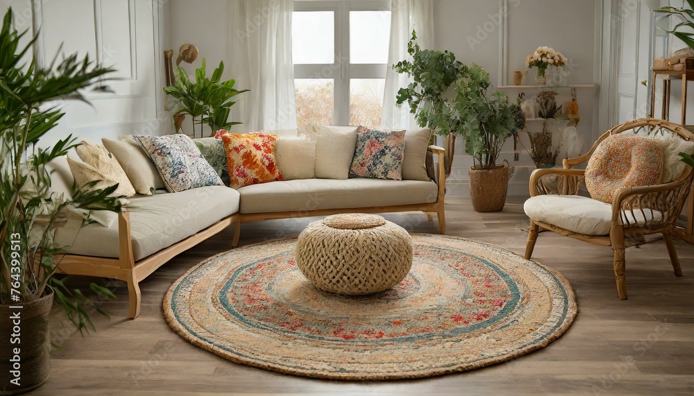 the round floral living room rug in different living room settings ...