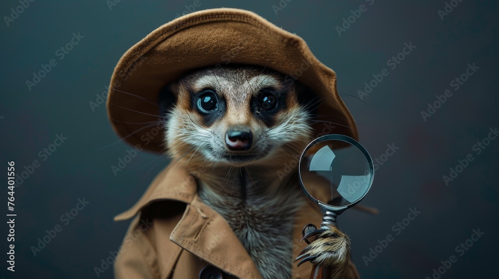 clever raccoon detective is portrayed with a magnifying glass, ready to ...