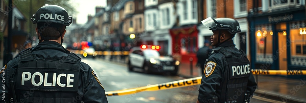 Police unit working together inside a secured crime scene enclosure ...