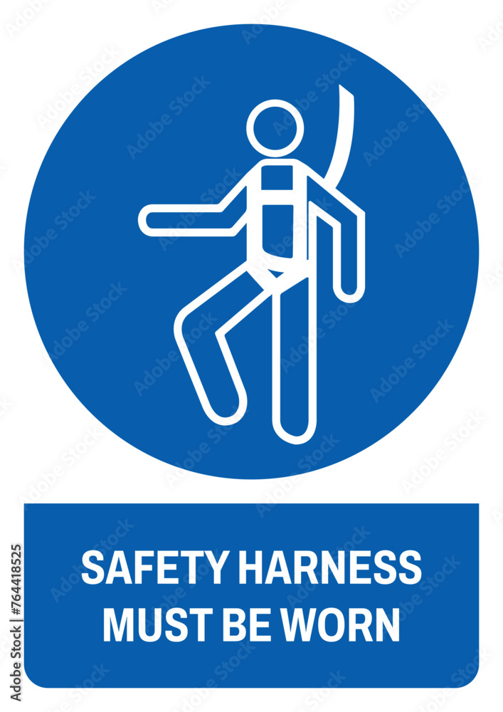 ISO mandatory safety signs safety harness must be worn size a4/a3/a2/a1 ...