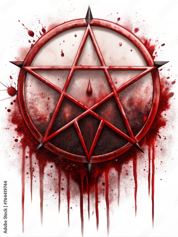 Red pentagram symbol with splattered blood - A sinister pentagram ...