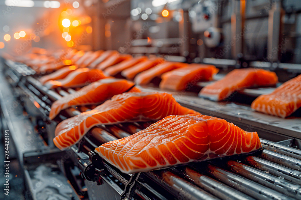 Fresh seafood display with salmon fillets, showcasing the natural ...