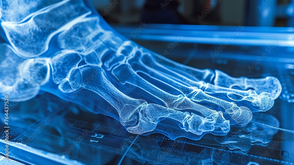 Detailed shot of an x-ray showing clubfoot correction progress, a ...